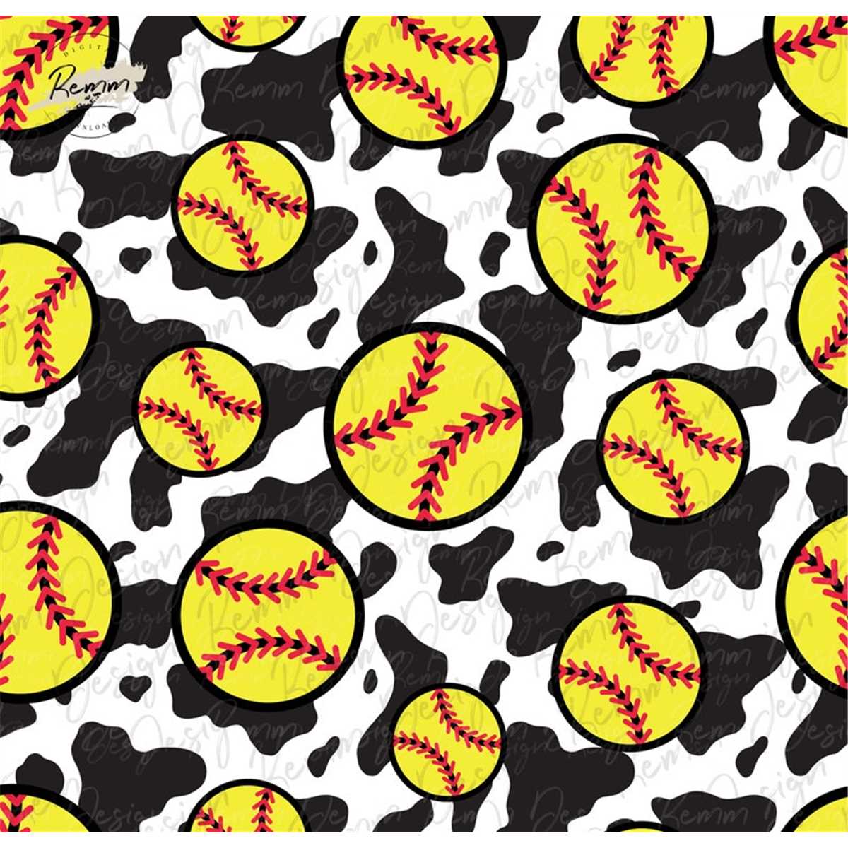Seamless Cow Print Softball Pattern Png, Sublimate Download, | Inspire ...