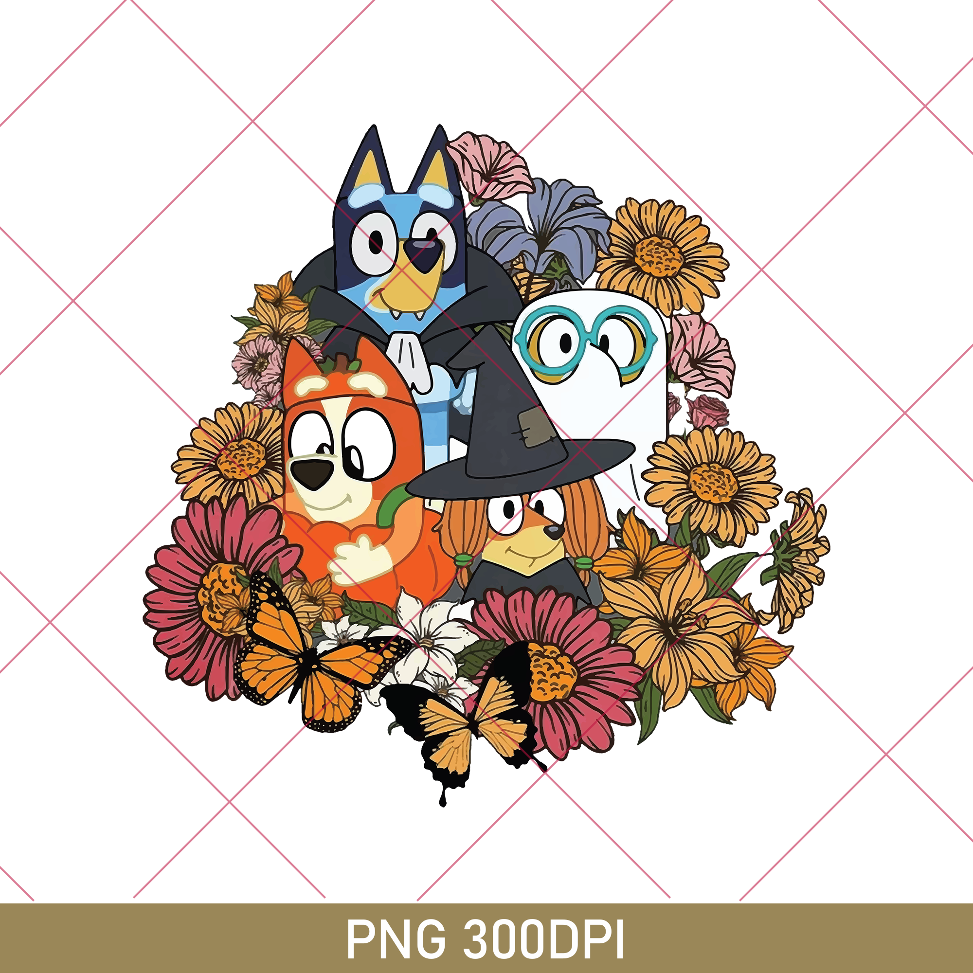 Bluey And Family Floral Halloween PNG, Bluey PNG Kids, Bluey | Inspire ...