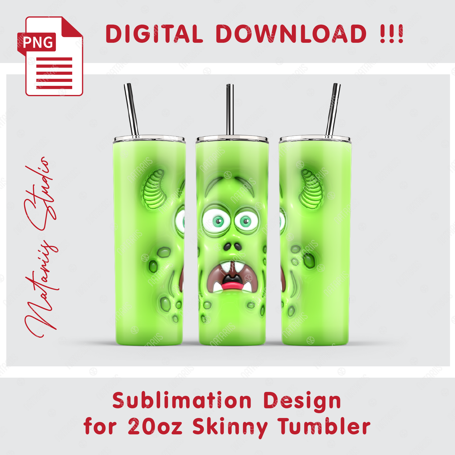 Funny 3D Inflated Puff Monster Face Sublimation 20oz Tumbler - Inspire ...