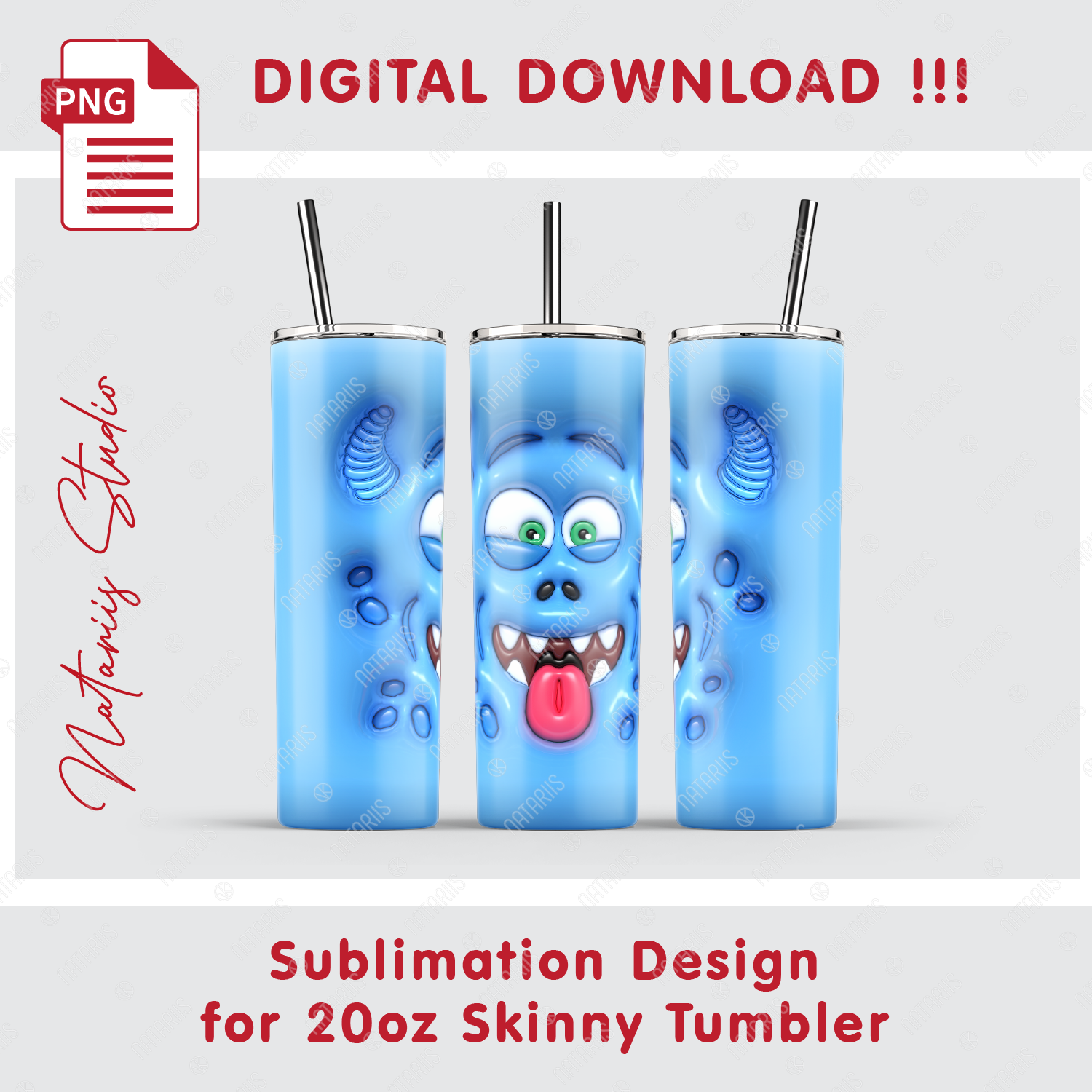 Funny 3D Inflated Puff Monster Face Sublimation 20oz Tumbler - Inspire ...
