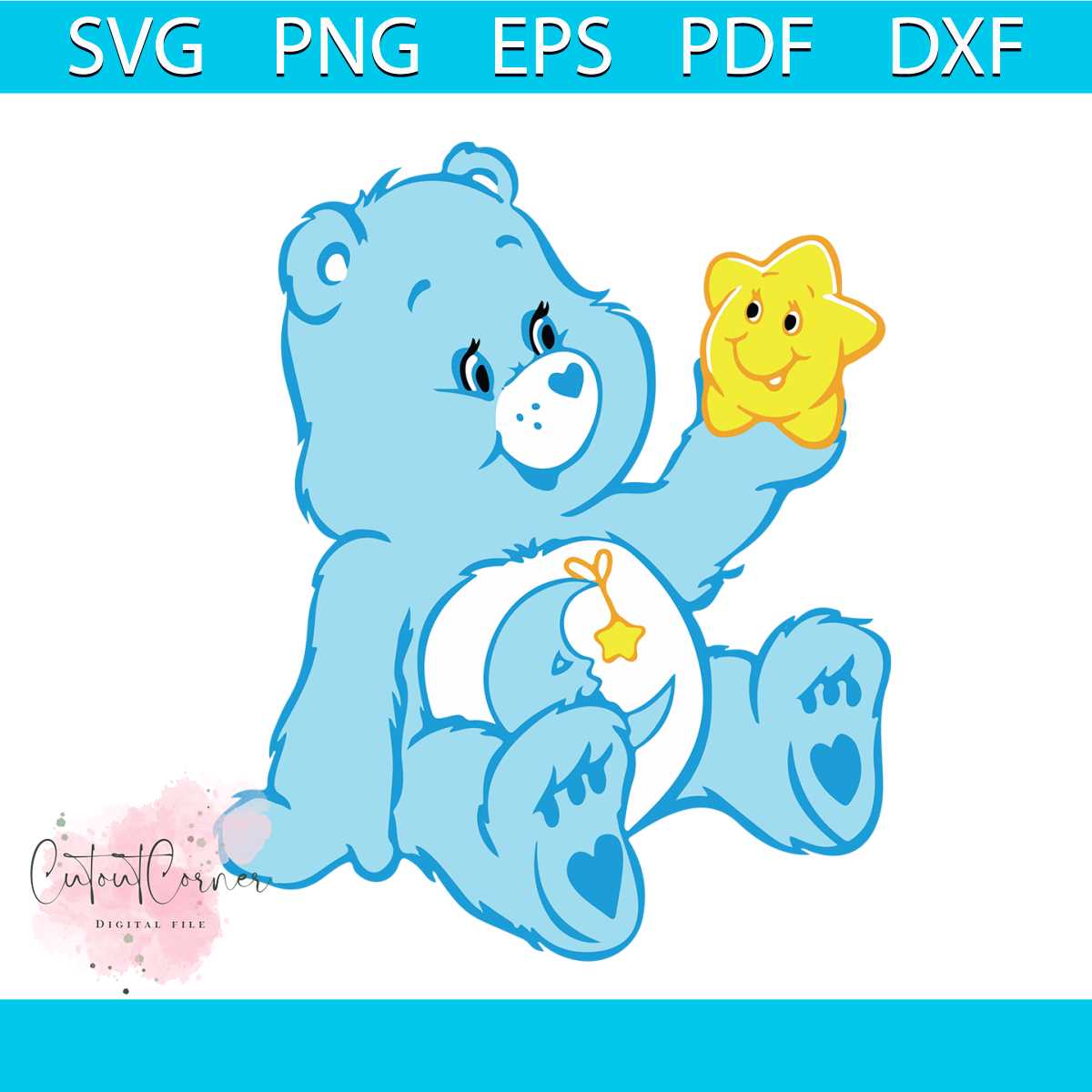 Blue Cheer Care Bear PNG Digital Download, Happy bear png, | Inspire Uplift