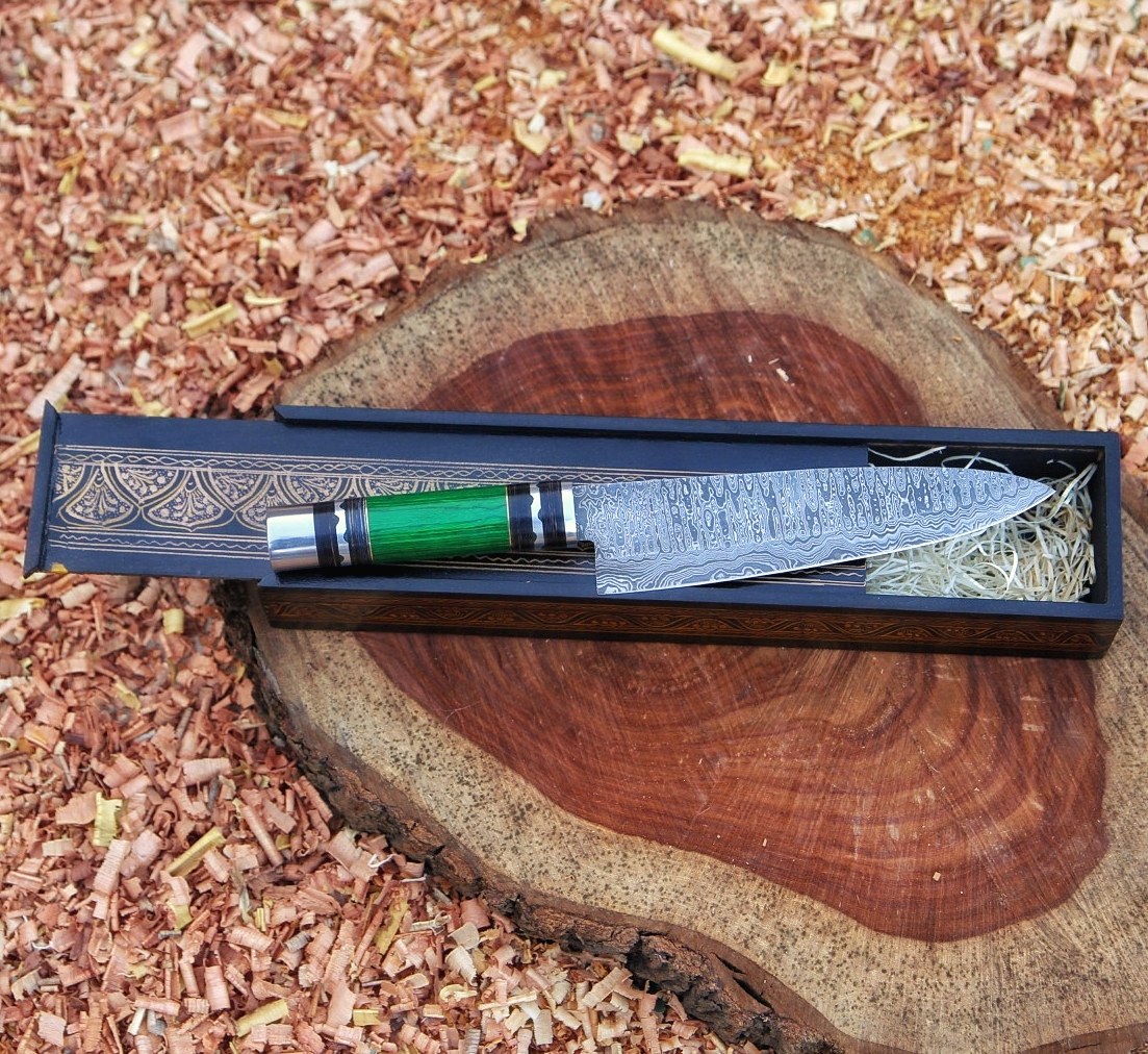 Handcrafted wooden box 12"Damascus Chef Knife Custom Home Co | Inspire ...