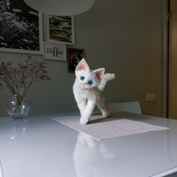 Stuffed white cat devon rex. Curly cat. | Inspire Uplift