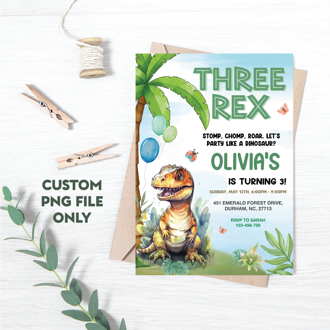 Personalized File Three Rex dinosaur electronic invitation, | Inspire ...