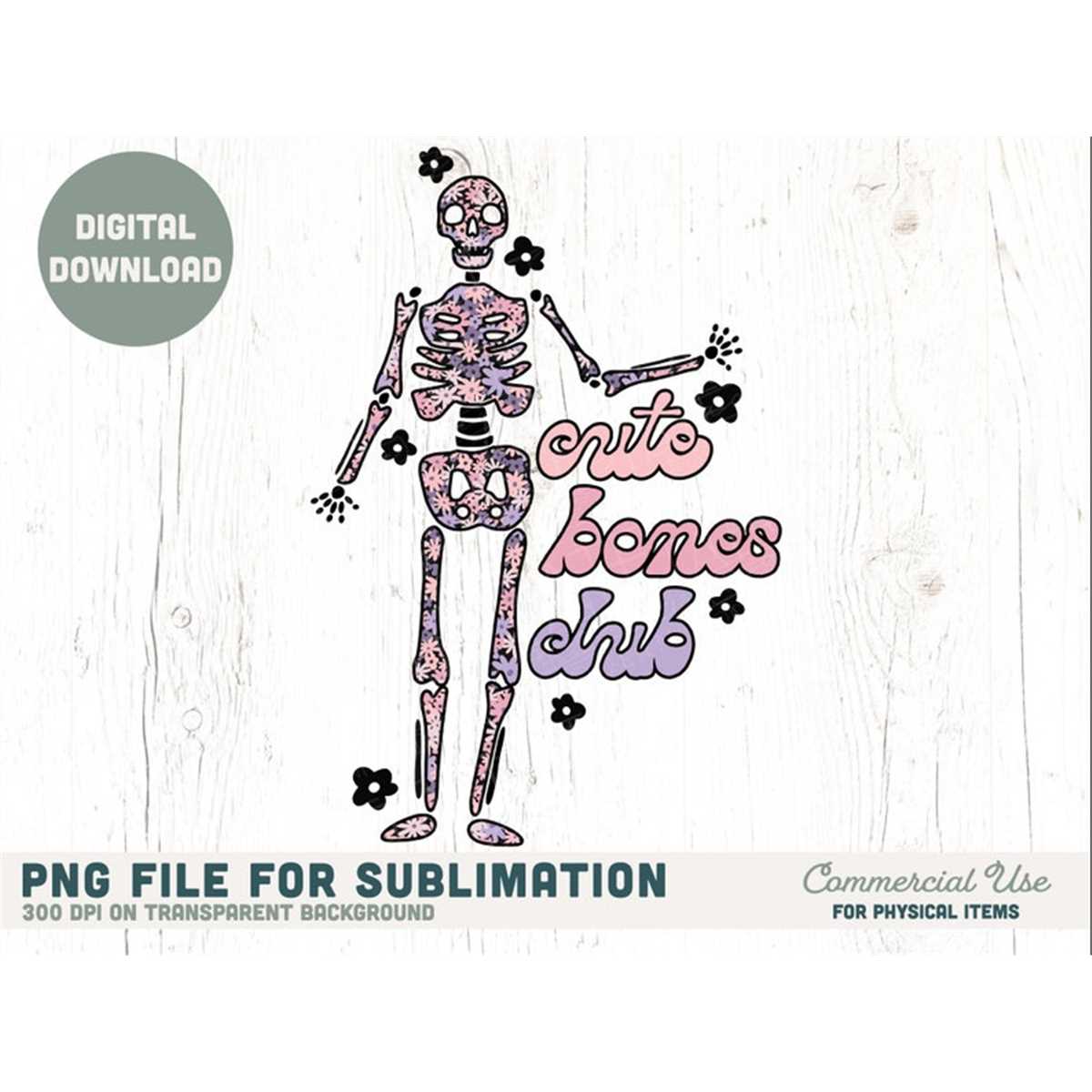 Cute bones club retro Halloween floral PNG for sublimation - | Inspire ...