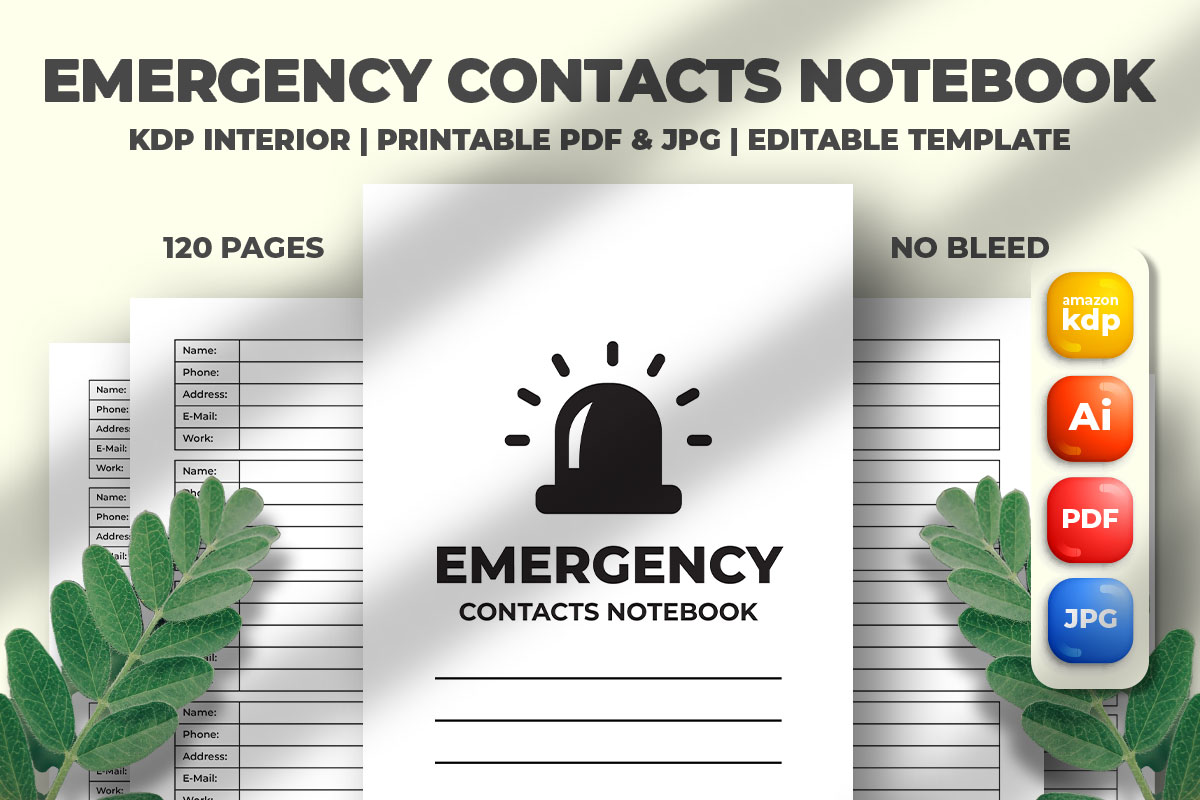 Emergency Contacts Notebook KDP Interior | Inspire Uplift