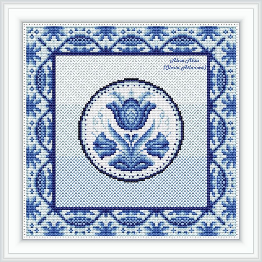 Cross stitch pattern Panel sampler floral ornament Gzhel - Inspire Uplift