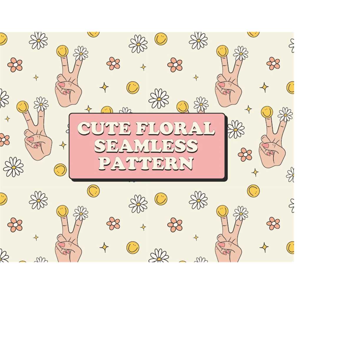 Cute Floral Peace Sign Seamless Pattern, JPG and PNG File, R | Inspire ...
