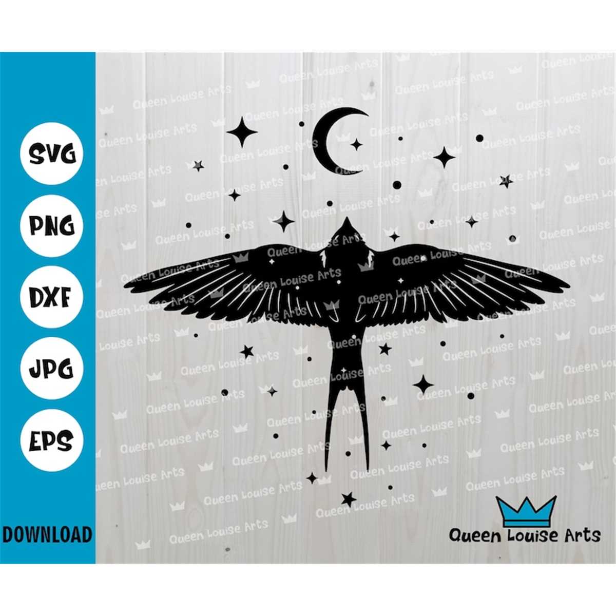 Flying swallow Svg,Magic swallow stars moon svg png dxf Silh | Inspire ...