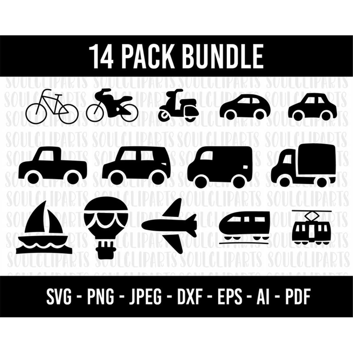 COD367- Transportation Vehicles Icon Svg Bundle Car Ship Pla - Inspire ...
