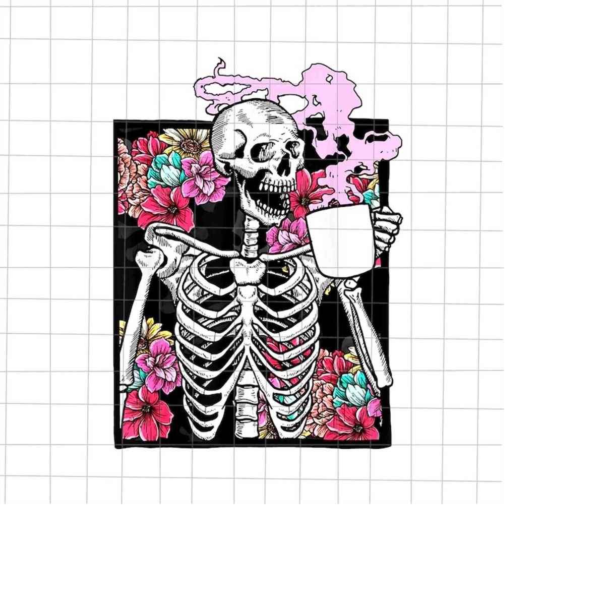Coffee Drinking Skeleton Flower Png, Coffee Skeletons Hallow - Inspire ...