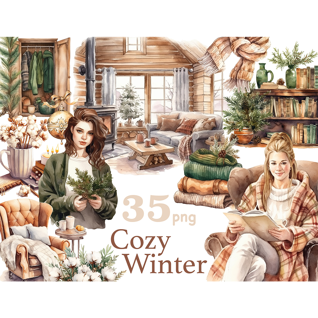 Cozy Winter Clipart Bundle | Christmas Illustration PNG Set - Inspire ...