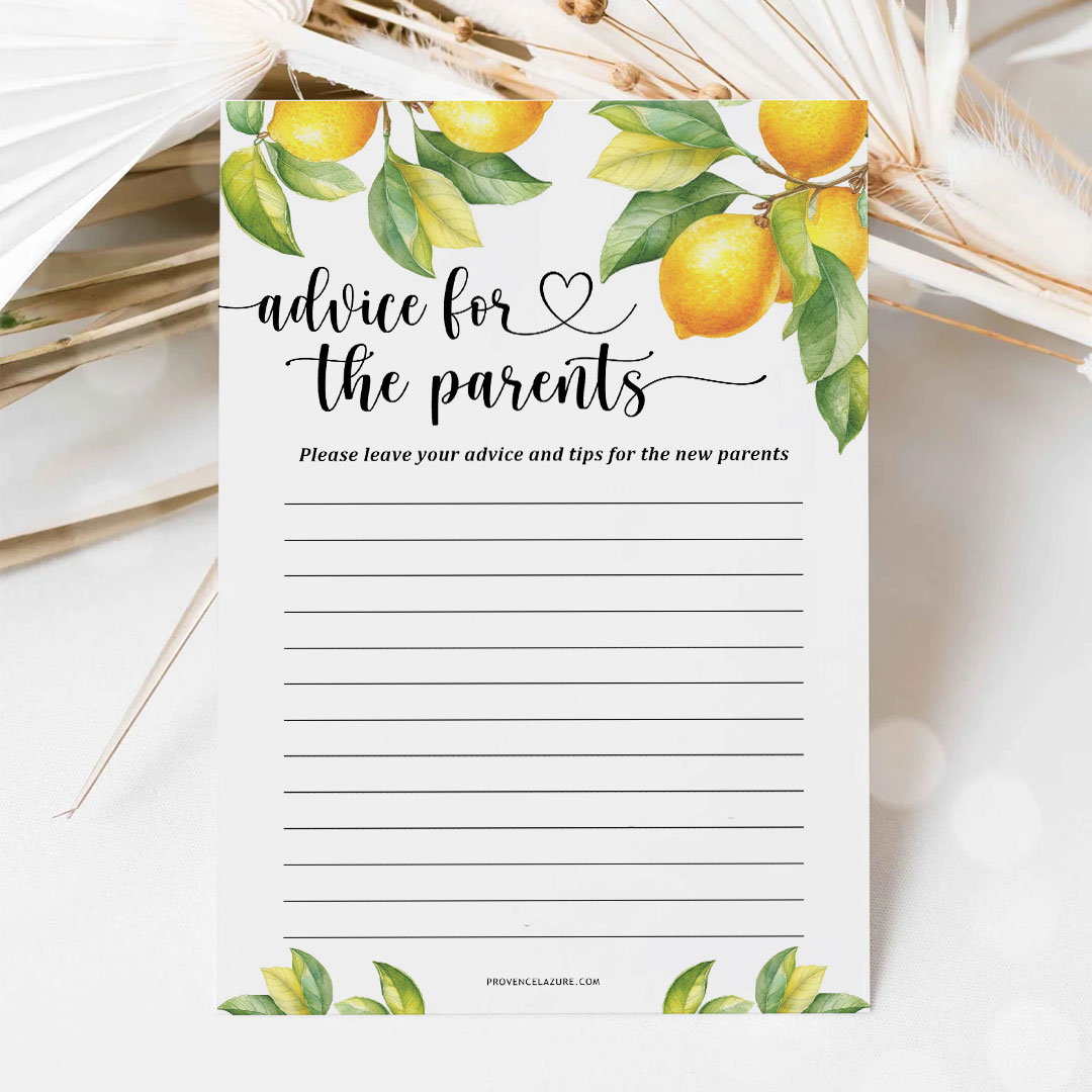 Advice for New Parents Lemon Baby Shower, Wishes for Parents | Inspire ...