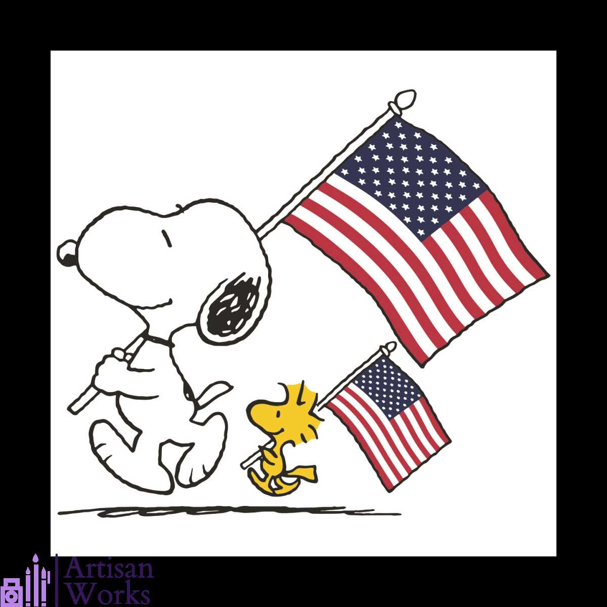 Snoopy And Woodstock Holding American Flag Svg, Independence | Inspire ...
