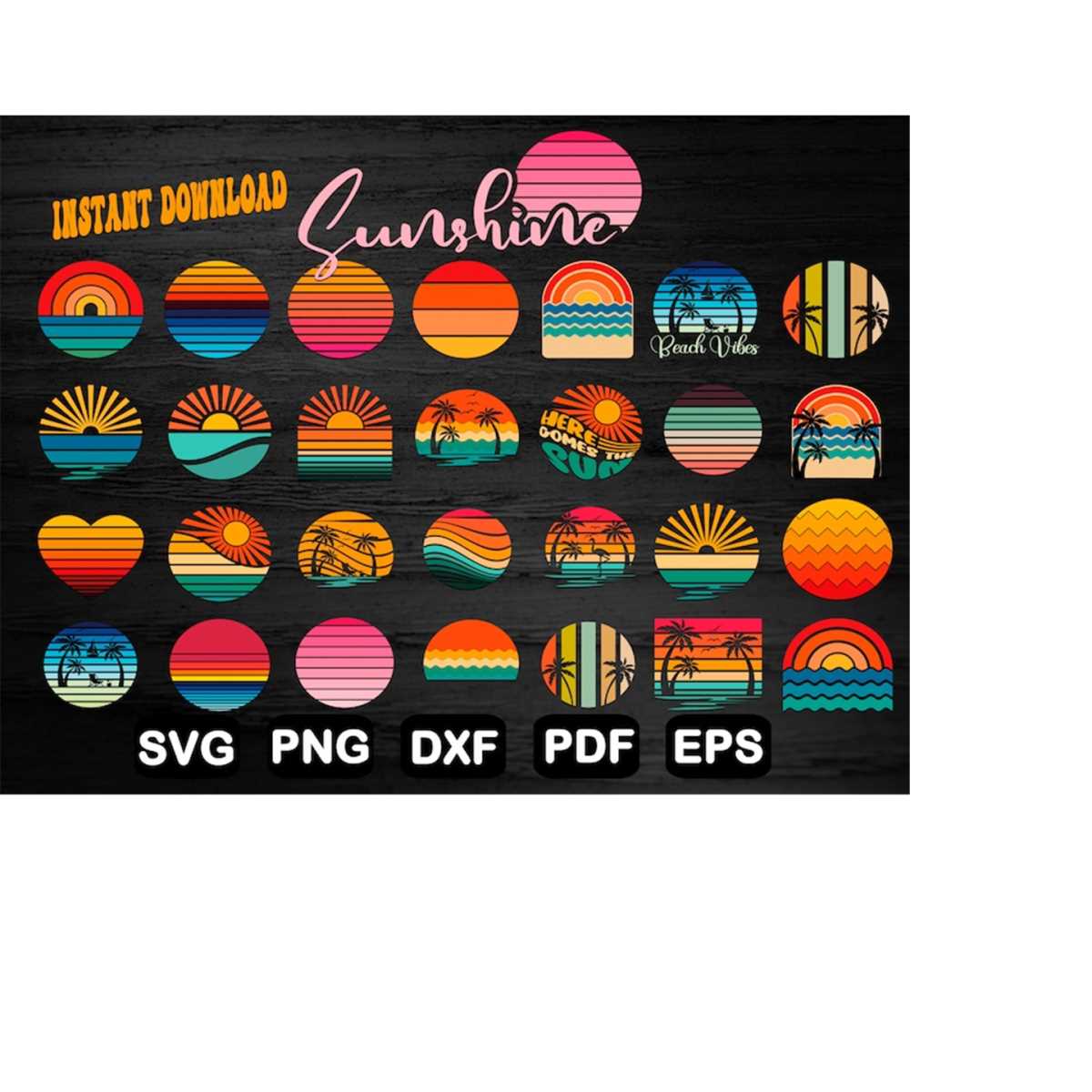 Retro Sunset Svg Bundle, Retro Sun Svg Bundle, Retro Vintage | Inspire ...