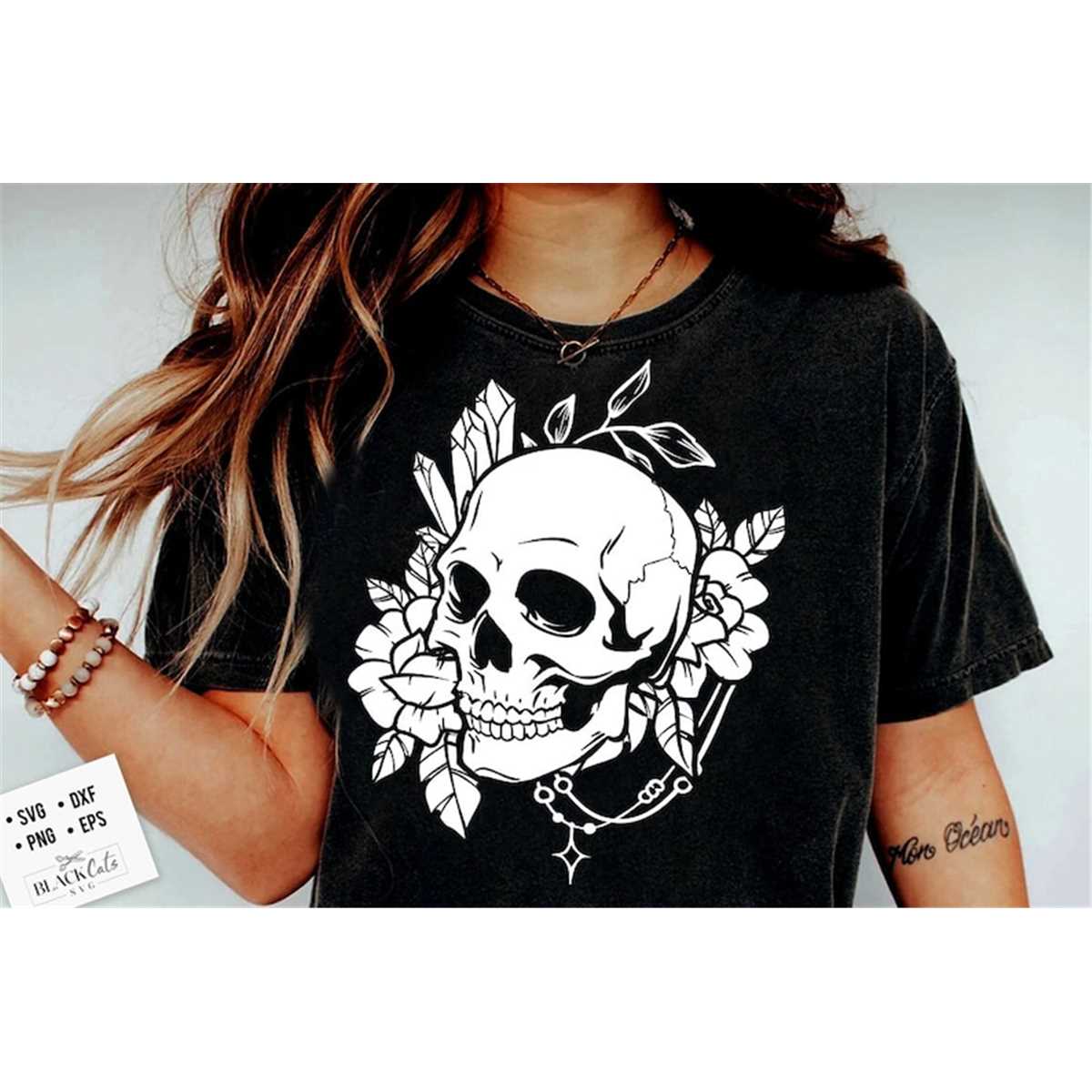 Floral skull svg, Skull and rose svg, Skull flowers svg, Mag - Inspire ...