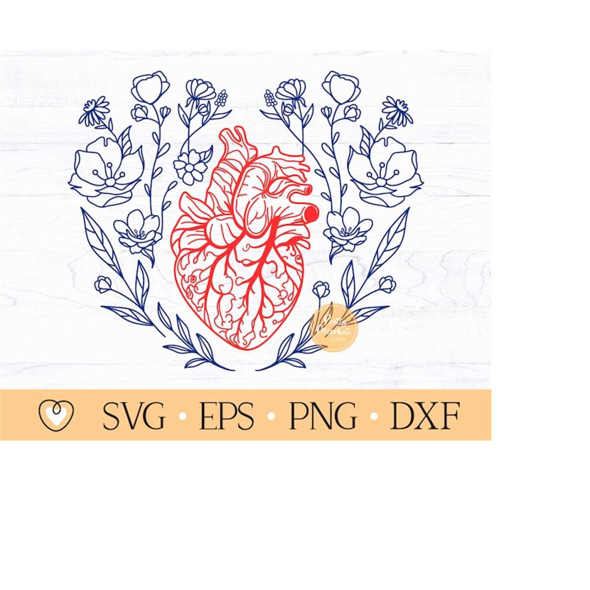 Anatomical Heart and Flowers svg, Floral heart svg, Human he | Inspire ...