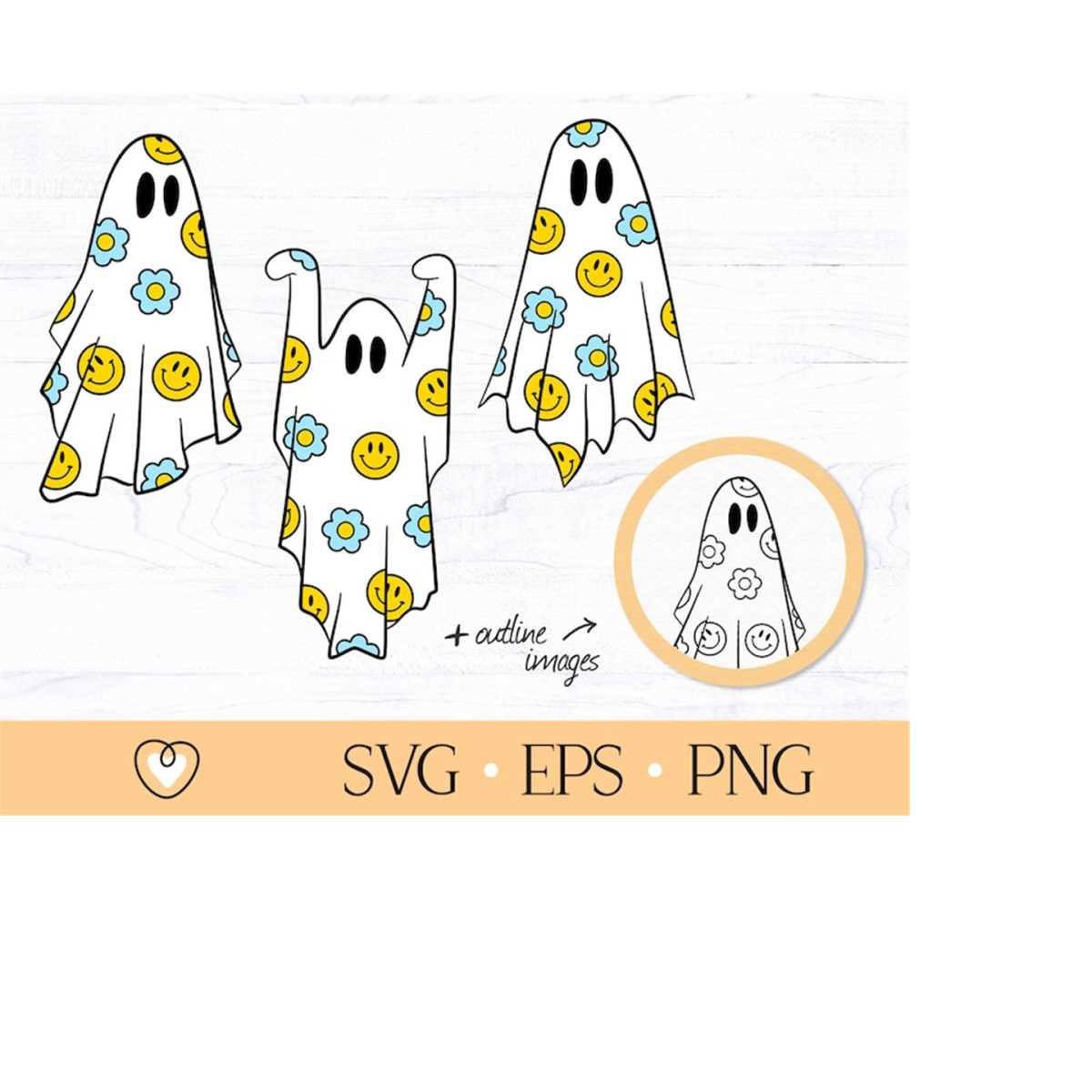 Retro ghosts svg, Smiley face and daisy svg, Groovy hallowee | Inspire ...