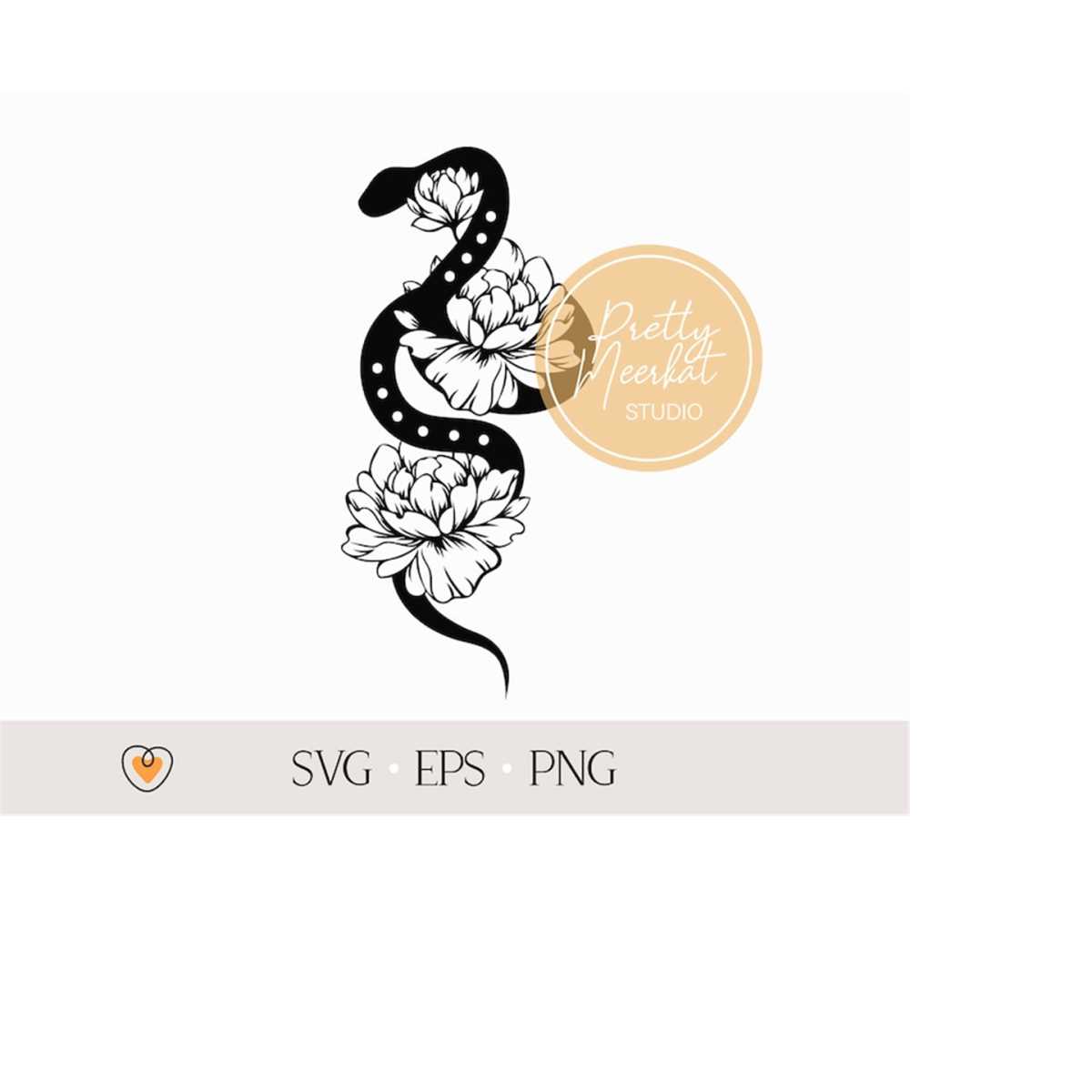 Floral snake svg, Snake with peony flowers svg, png, tattoo | Inspire ...