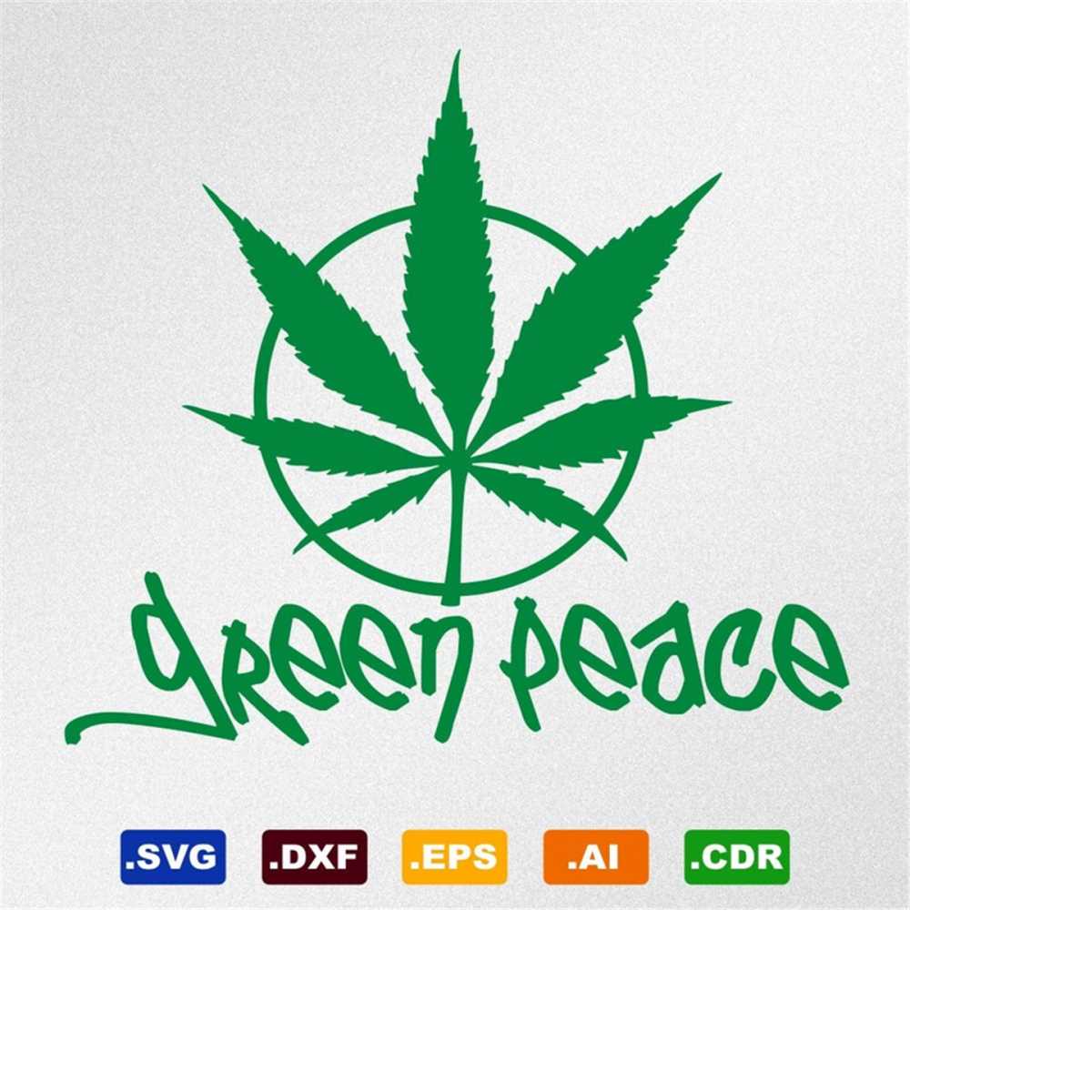 Green Peace Marihuana Leaf Cannabis Svg, Dxf, Eps, Ai, Cdr V | Inspire ...