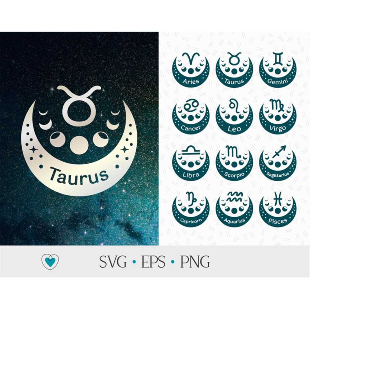 Zodiac Signs Svg Bundle Astrology Cut Files Horoscope Png Inspire