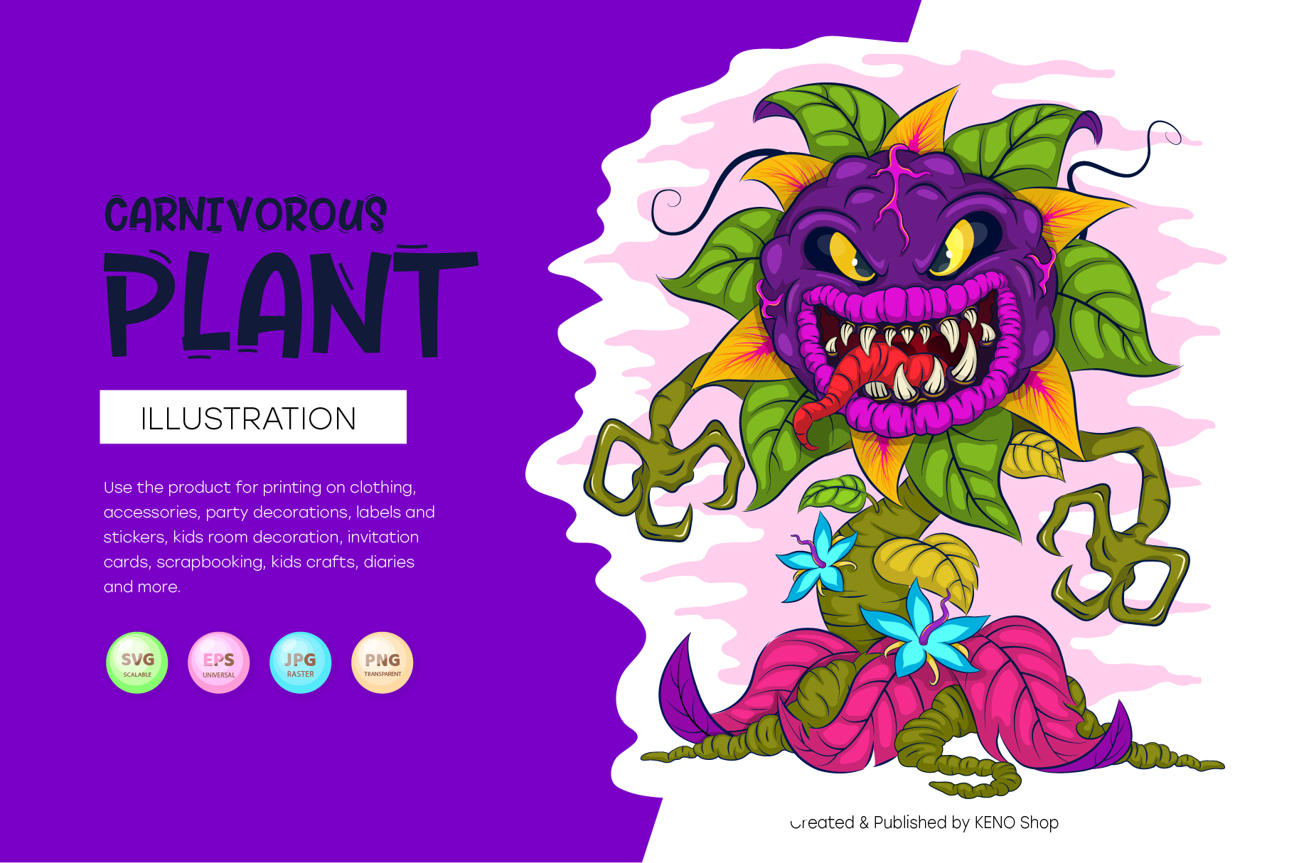 Cartoon carnivorous plant. Halloween art. | Inspire Uplift