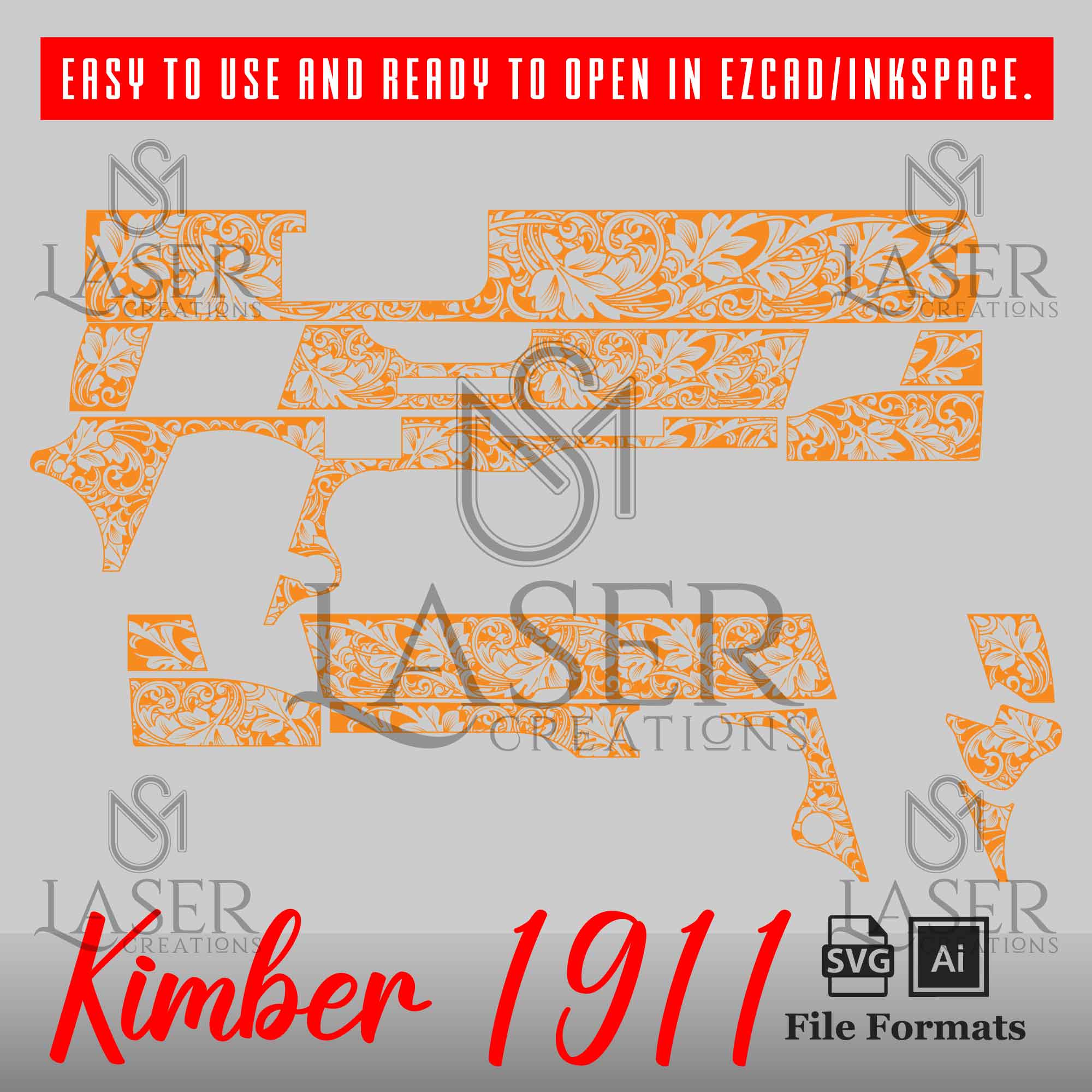 SM Laser Creations kimber 1911 scroll design | Inspire Uplift