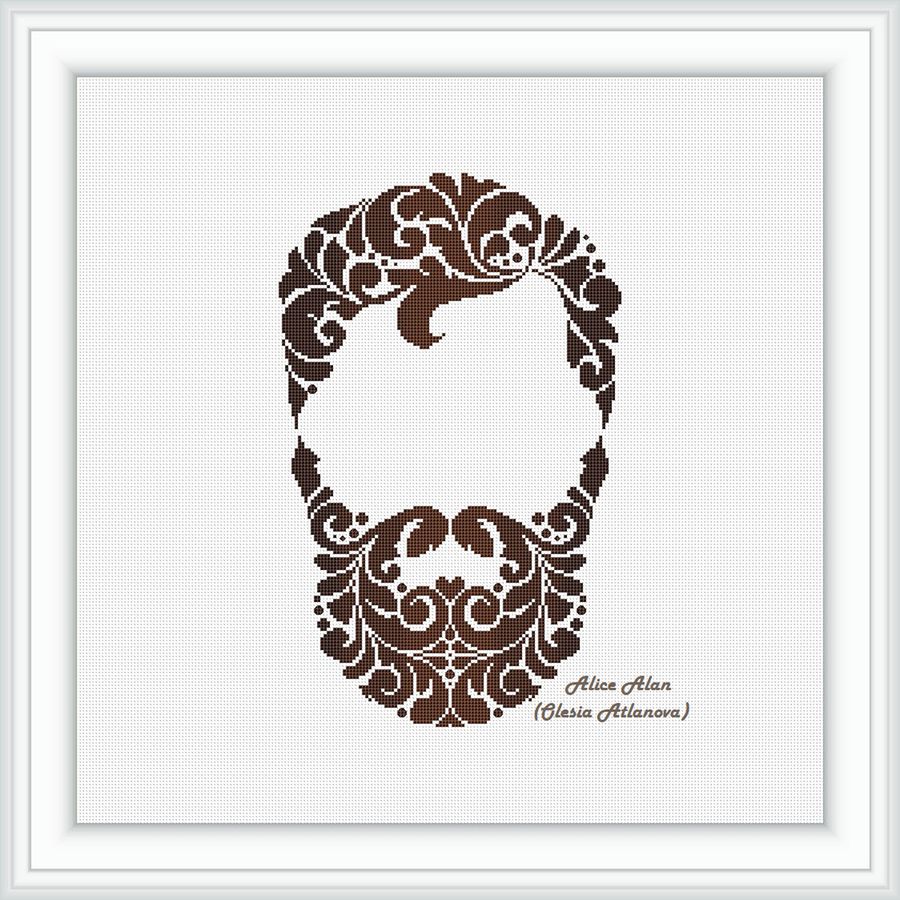 Cross stitch pattern Bearded man ornament monochrome beard - Inspire Uplift