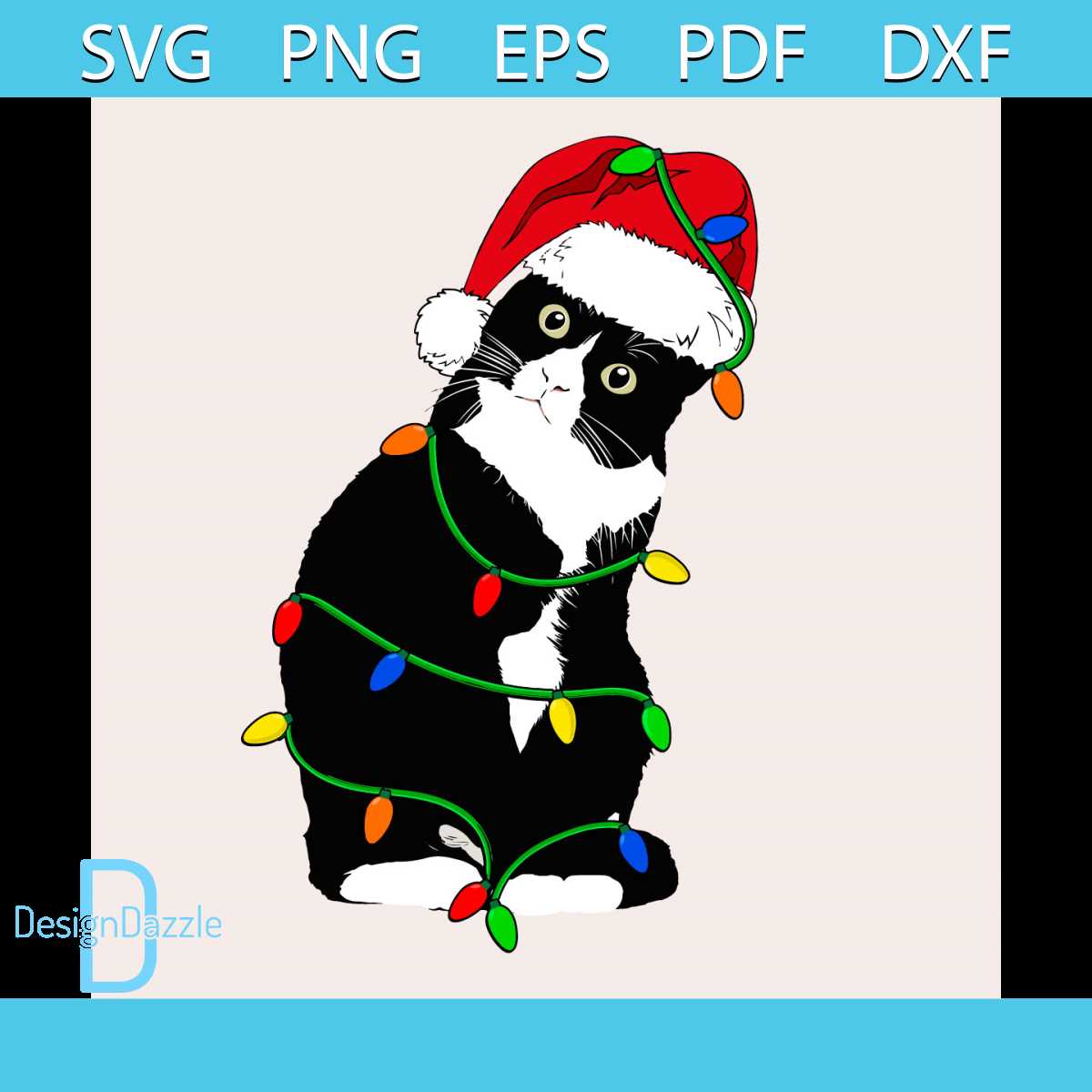 Tuxedo Cat Meow Santa Tuxie Christmas Tree Lights Svg, Chris | Inspire ...