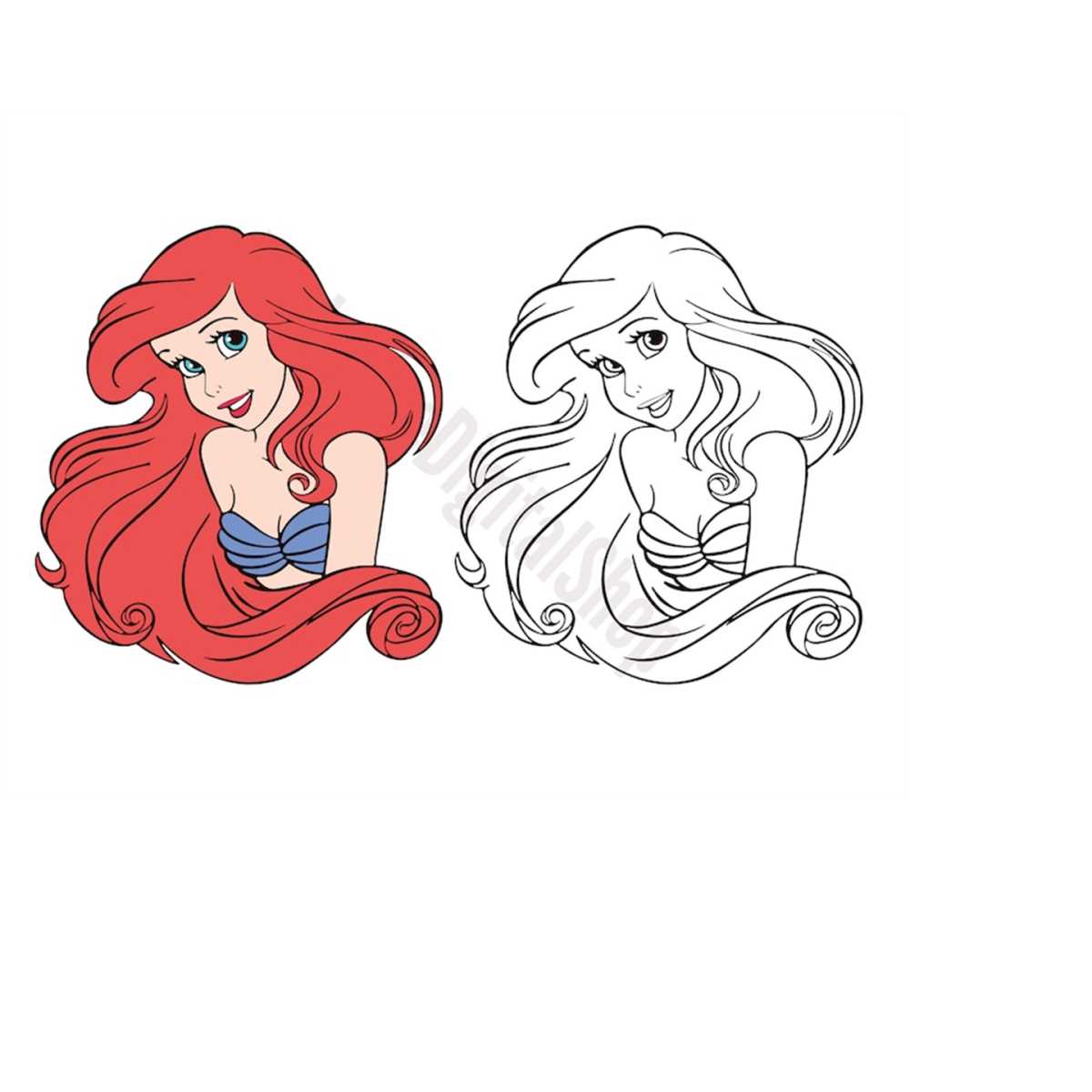 Princess Ariel SVG, Princess Ariel Outlined SVG, Cut File - | Inspire ...