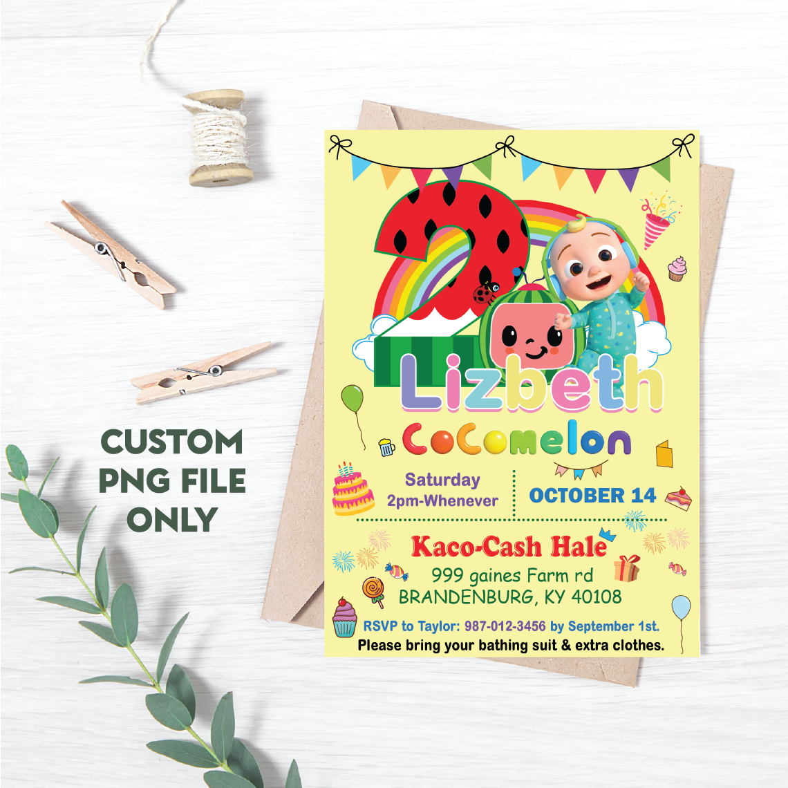 Personalized File Custom Cocomelon Invitation Png, Baby Birt | Inspire ...