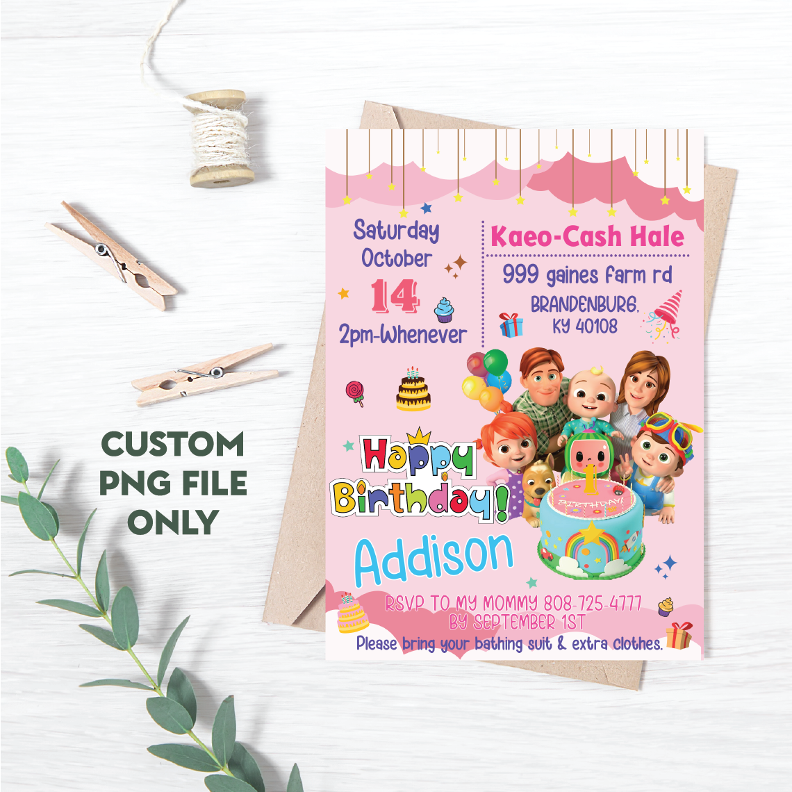 Personalized File Custom Cocomelon Invitation Png, Baby Birt - Inspire ...