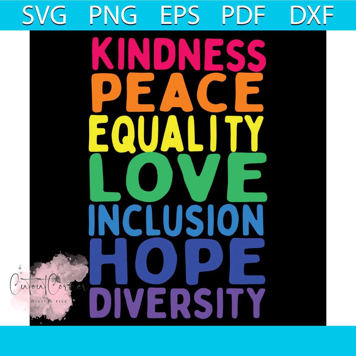 Kindness Peace Equality Inclusion Hope Diversity Svg, Kindne | Inspire ...