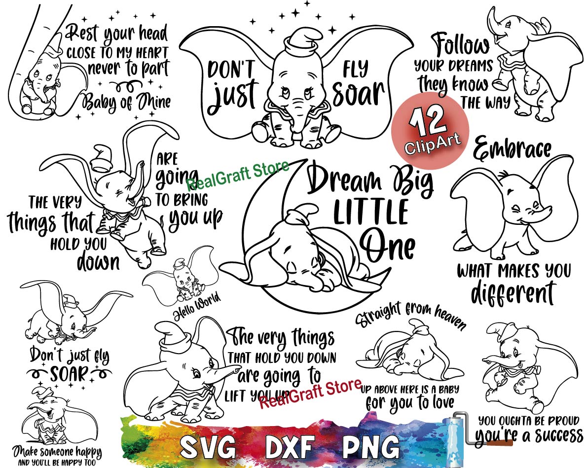 Dumbo Quotes Svg Bundle SVG, Dumbo SVG, Disney Dumbo Svg - Inspire Uplift