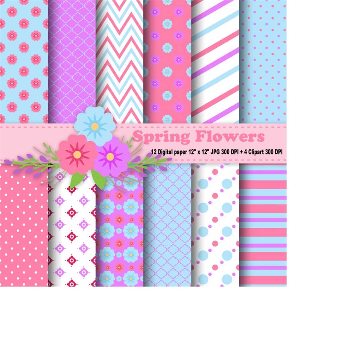 Flower Digital Paper, Flower Clipart, Floral Digital Paper, | Inspire ...