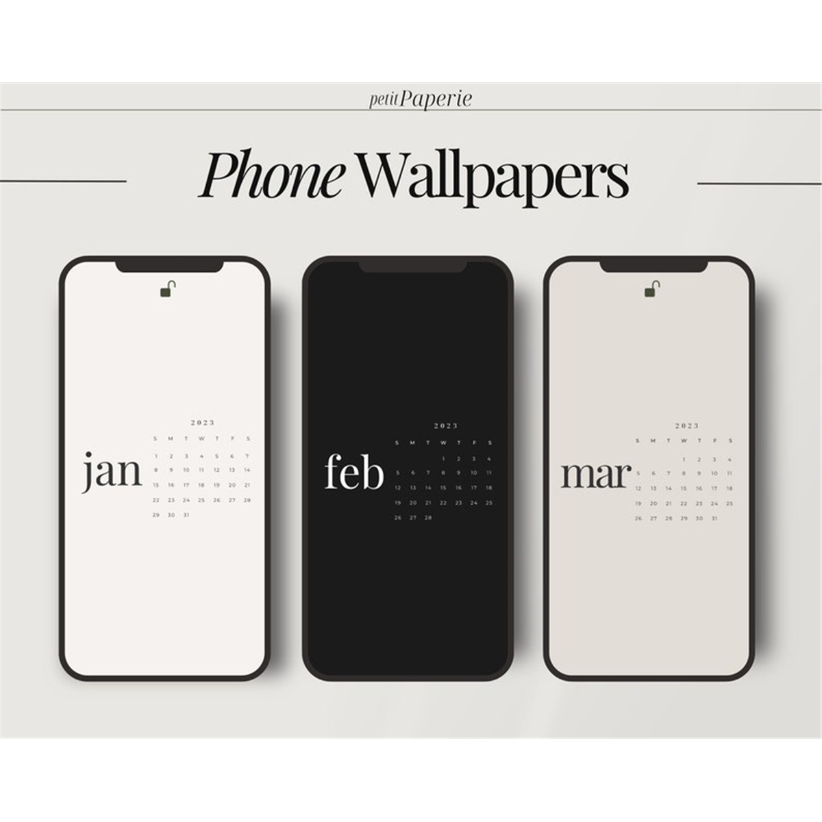 2023 Neutral Monthly Calendar Minimal Phone Wallpaper Backgr | Inspire ...