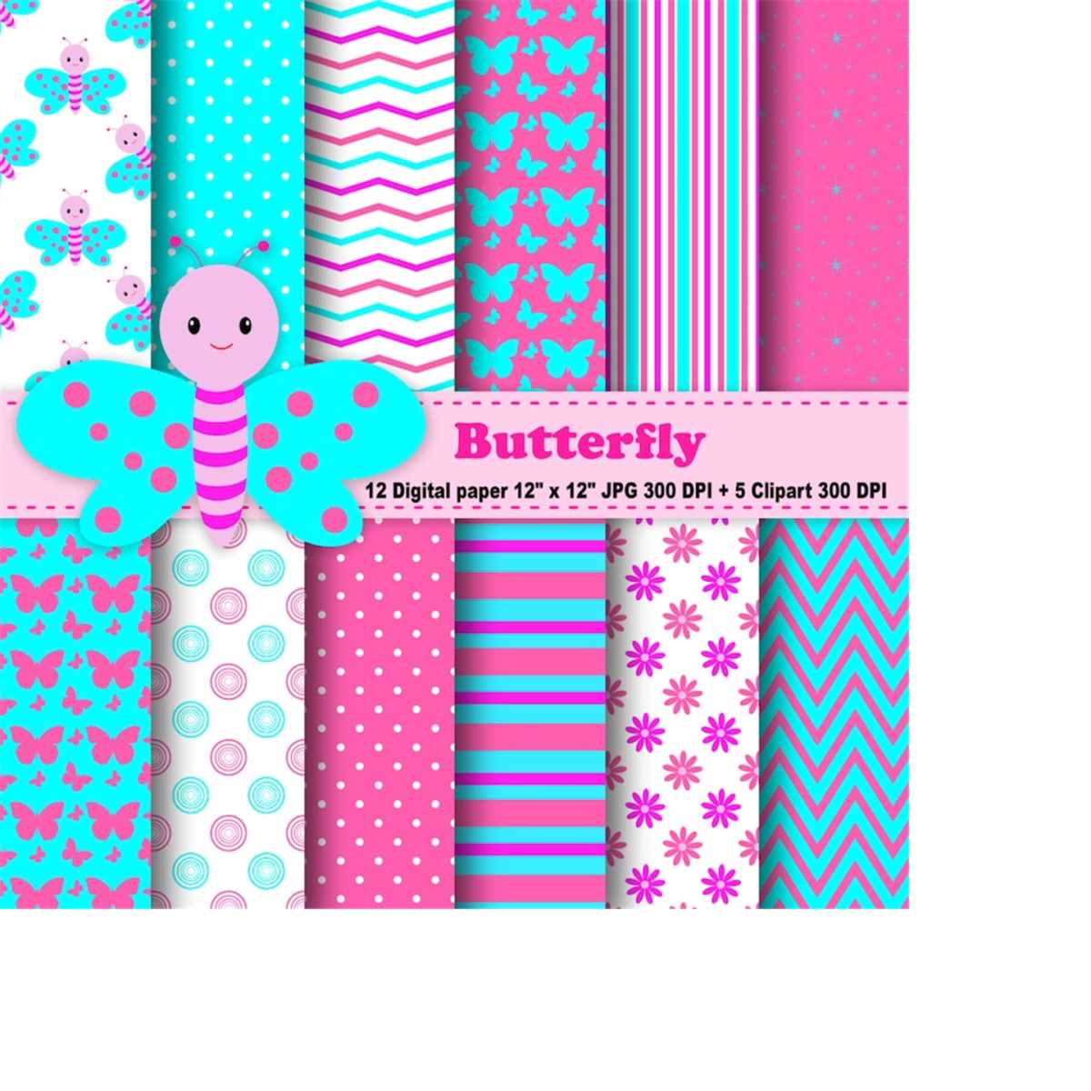 Butterfly Digital Paper, Butterfly Clipart, Flowers, Polka D | Inspire ...