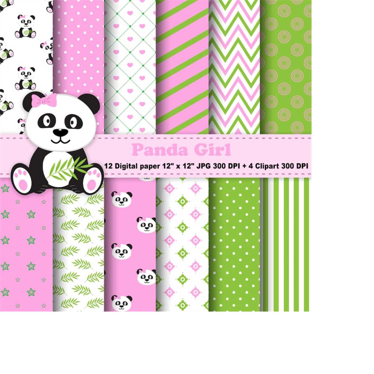 Panda Digital Paper, Panda Clipart, Chevron, Polka Dot, Stri | Inspire ...