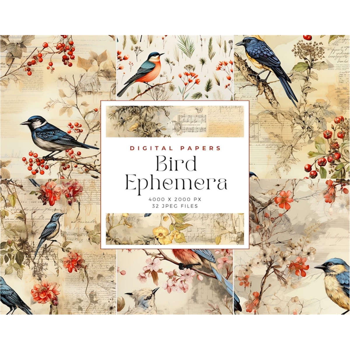 Watercolor Birds Ephemera Junk Journal Printable Page, Birds | Inspire ...