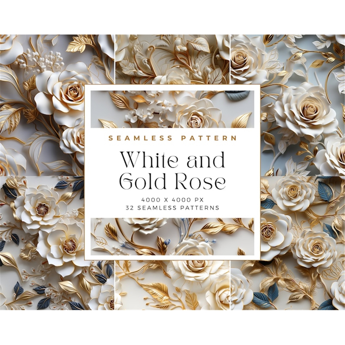 3D White and Gold Roses Floral SEAMLESS Patterns - 3D White - Inspire ...