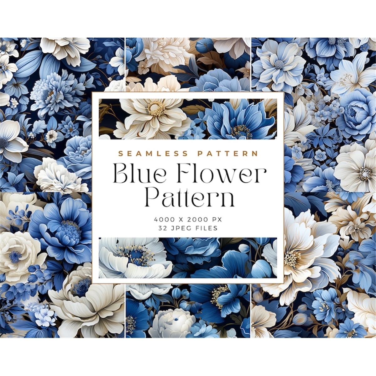 Blue Floral Digital Paper, Seamless Pattern, Blue and white - Inspire ...