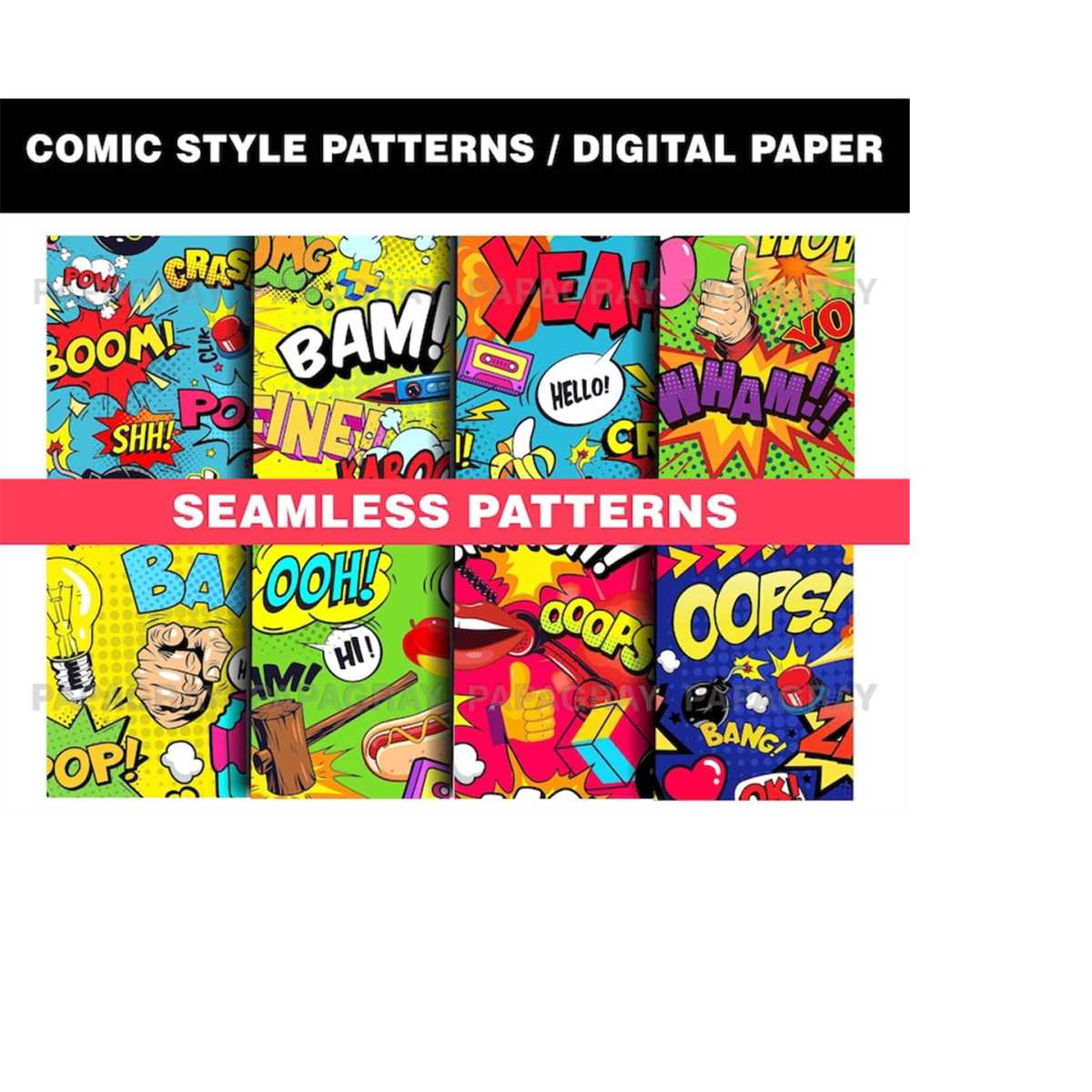 Comic Patterns - 8 Designs | Digital Download | 300 DPI | Se | Inspire ...