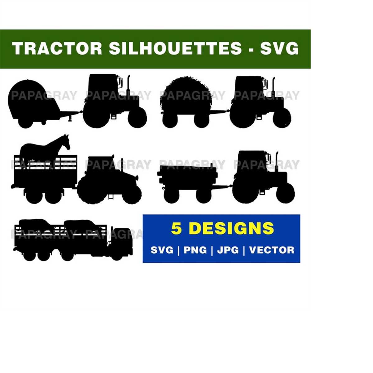 Farm Tractor Silhouette Pack - 5 Designs | Digital Download | Inspire ...