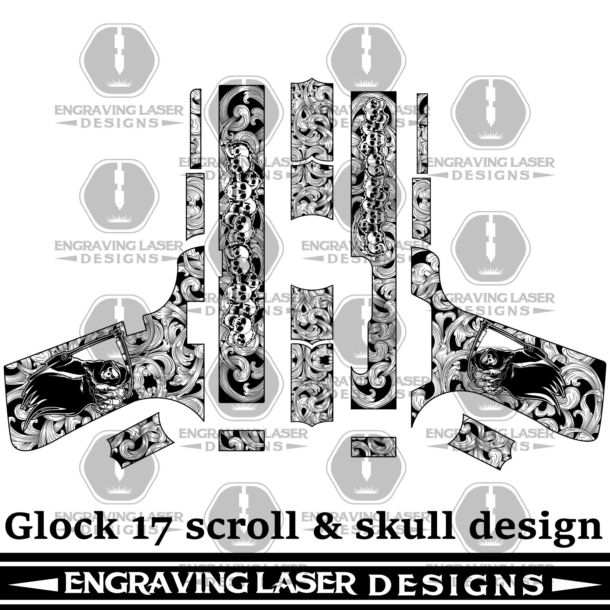 Engraving Laser Designs Glock 17 scroll & skull design | Inspire Uplift