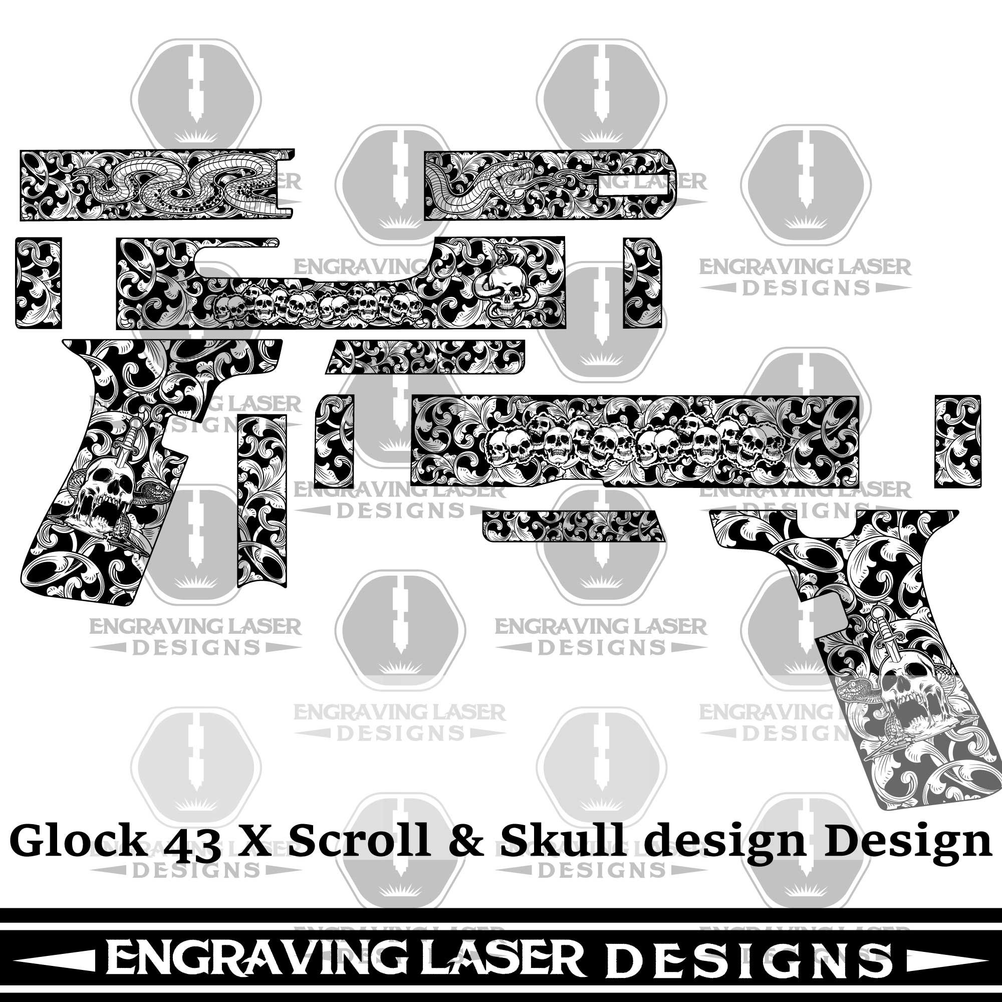 Engraving Laser Designs Glock 43 X Scroll & Skull design | Inspire Uplift