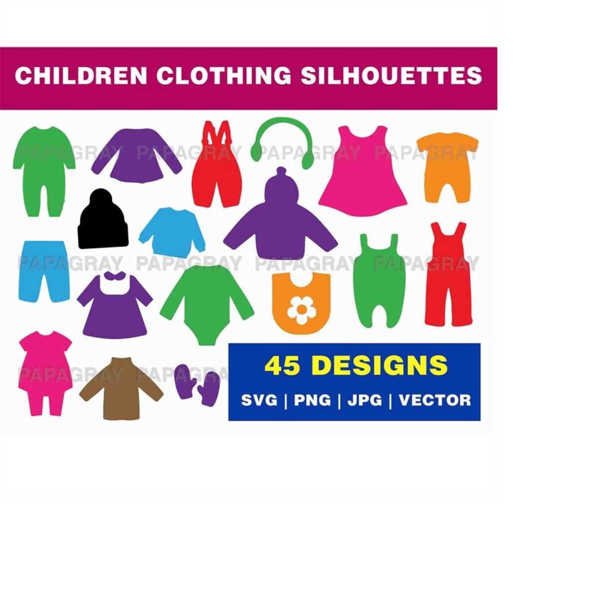 Children Clothing Silhouette SVG Pack - 45 Designs | Digital | Inspire ...