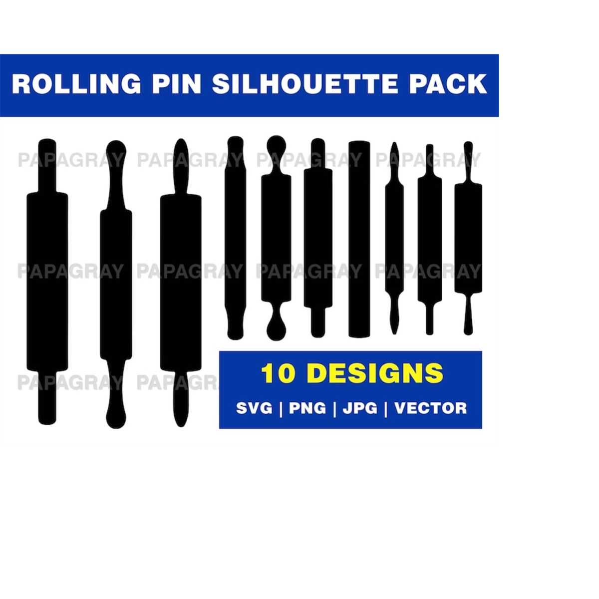 Rolling Pin SVG Silhouette Pack - 10 Designs | Digital Downl | Inspire ...