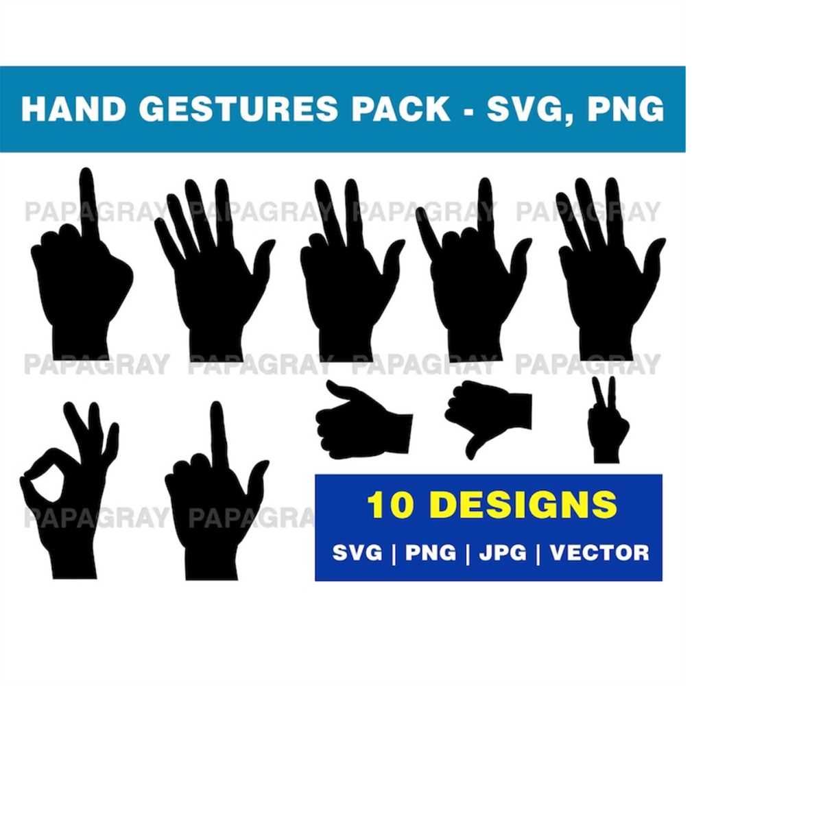 Hand Gestures Silhouette Pack - 10 Designs | Digital Downloa | Inspire ...