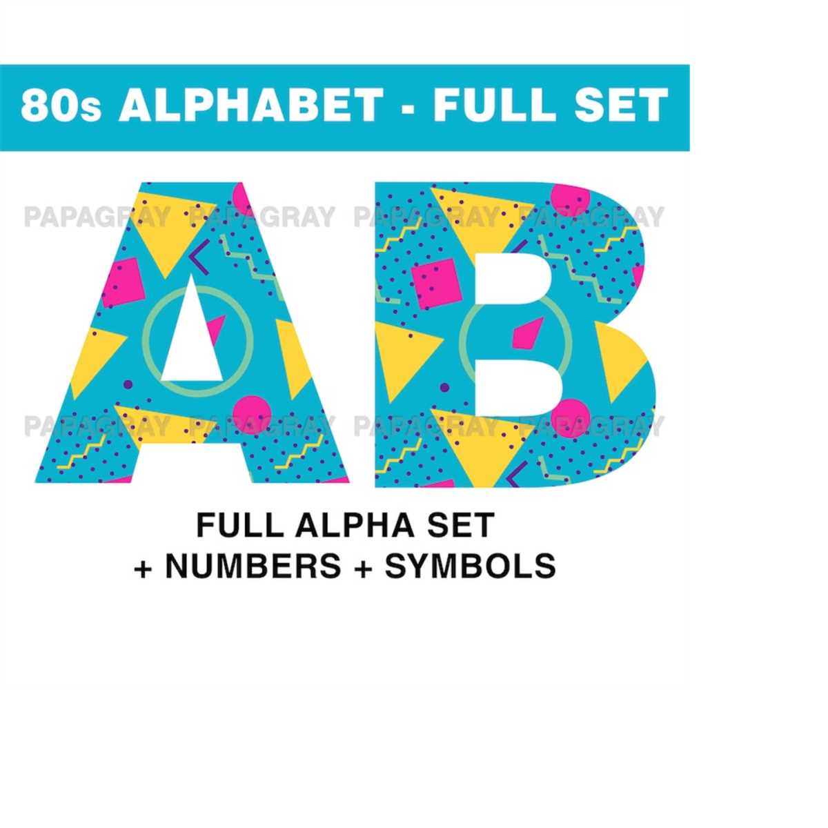 80s Alphabet PNG | Digital Download | 26 Letters Numbers S | Inspire Uplift
