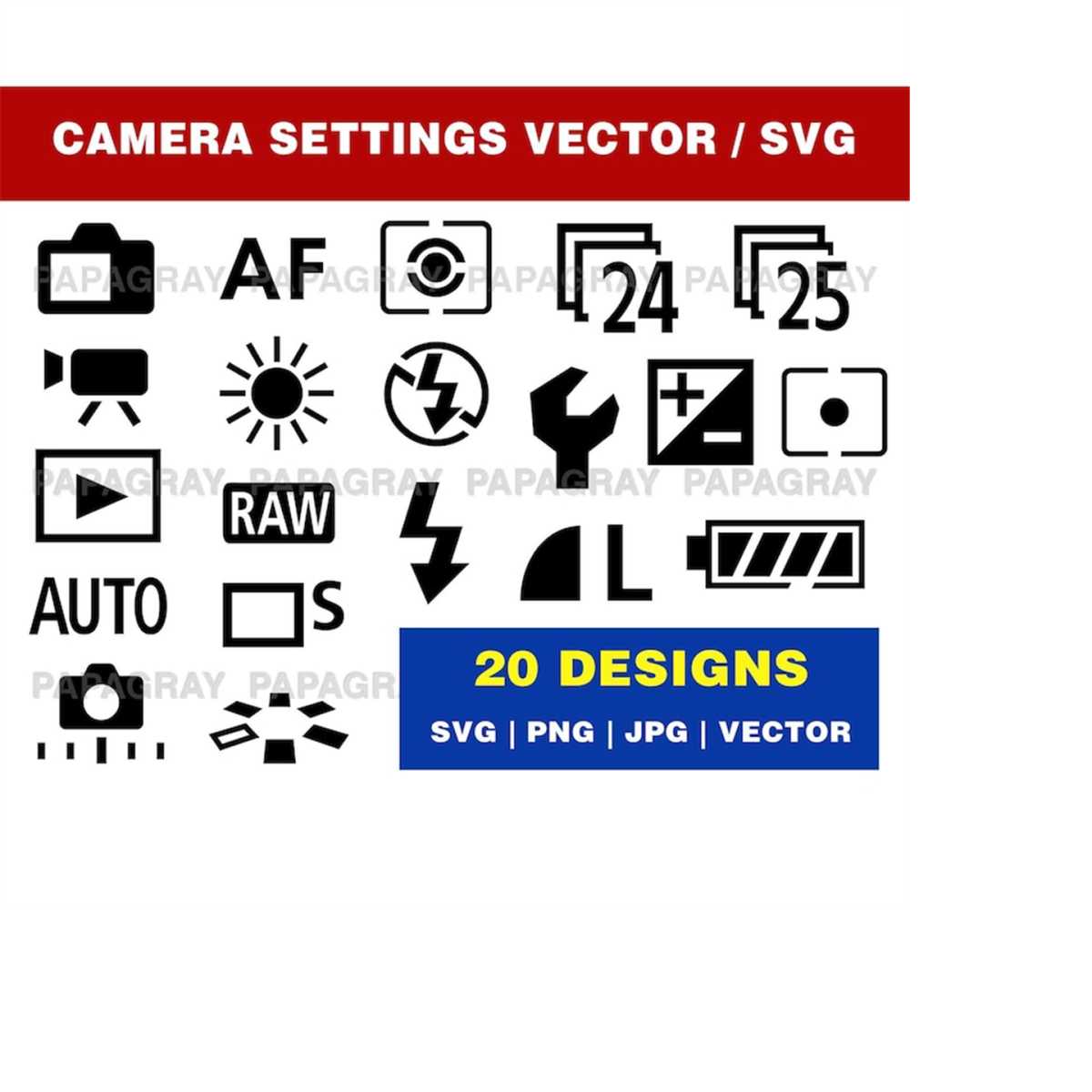 Camera Settings SVG Pack - 20 Designs | Digital Download | P | Inspire ...